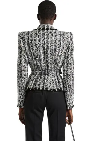 Balmain Two-tone Tweed Belted Jacket