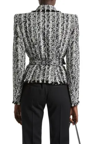 Balmain Two-tone Tweed Belted Jacket