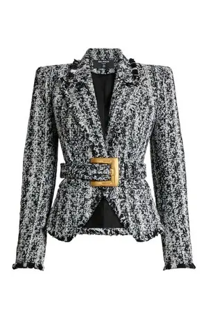 Balmain Two-tone Tweed Belted Jacket