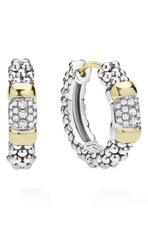 Lagos Signature Caviar 14k Gold Diamond Huggie Hoop Earrings - Two-tone