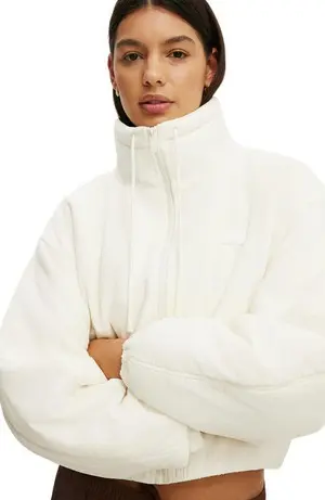Cotton:on Polar Fleece Padded Bomber Jacket - Cloud Dancer