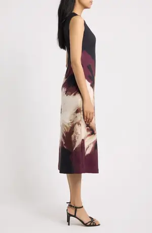 Anne Klein Laguna Placed Floral Scuba Crepe Midi Dress