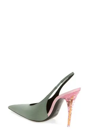 Saint Laurent Allure Strass Clear Heel Pointed Toe Slingback Pump - Flannel