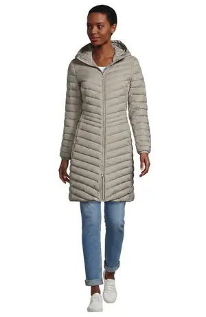 LANDS' END Ultralight Packable Down Coat - Soft Mushroom