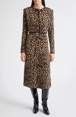 TOCCIN Indira Leopard Jacquard Cropped Wool Cardigan