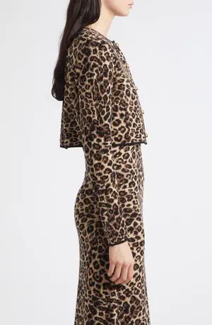 TOCCIN Indira Leopard Jacquard Cropped Wool Cardigan