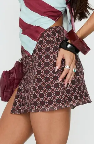 Princess Polly Aztro Micro Miniskirt With Geometric Print And Side Slit