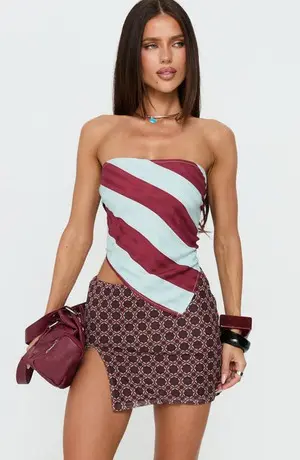 Princess Polly Aztro Micro Miniskirt With Geometric Print And Side Slit