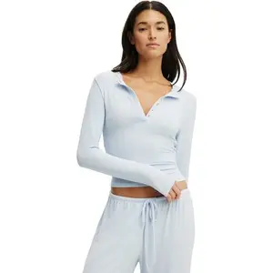 Cotton:on Super Soft Henley Long Sleeve Top - Violet Blue