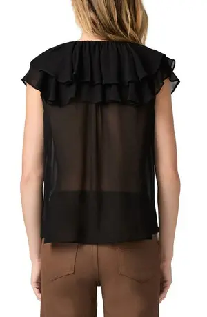 Paige Lucia Double Ruffle Collar Top - Black