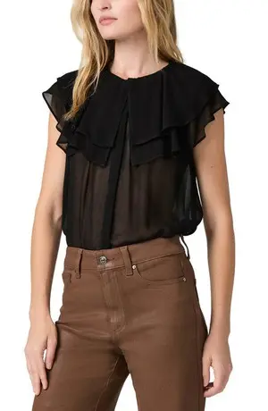 Paige Lucia Double Ruffle Collar Top - Black