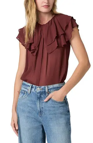 Paige Lucia Double Ruffle Collar Top - Garnet
