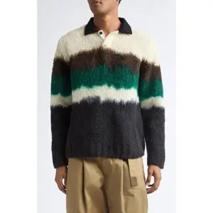 Sacai Chusen Dyed Wool Blend Polo Sweater - Black Multi