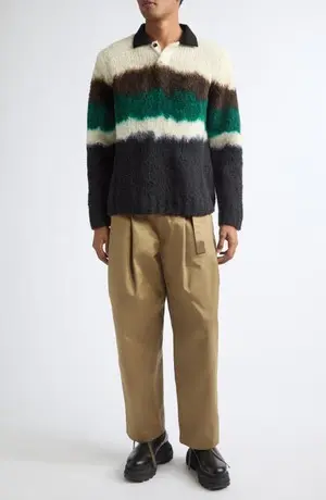Sacai Chusen Dyed Wool Blend Polo Sweater - Black Multi