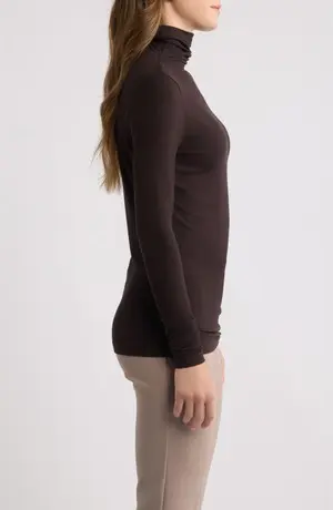 Anne Klein Seamless Turtleneck Long Sleeve Top - Deep Mahogany