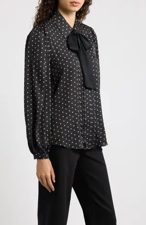 Kobi Halperin Julian Silk Blend Tie Neck Polka Dot Blouse