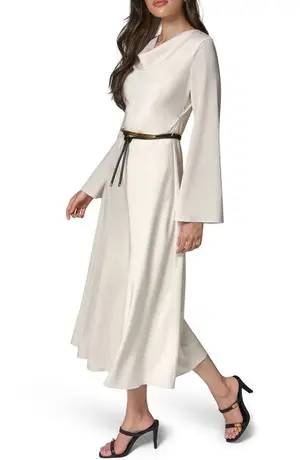 Donna Karan New York Bell Sleeve Satin Midi Dress - Ivory