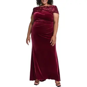 Eliza J Off The Shoulder Velvet Gown With Ruching