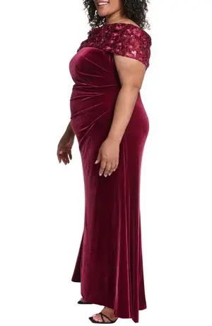Eliza J Off The Shoulder Velvet Gown With Ruching