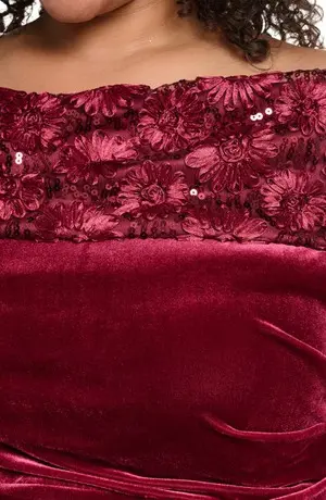 Eliza J Off The Shoulder Velvet Gown With Ruching