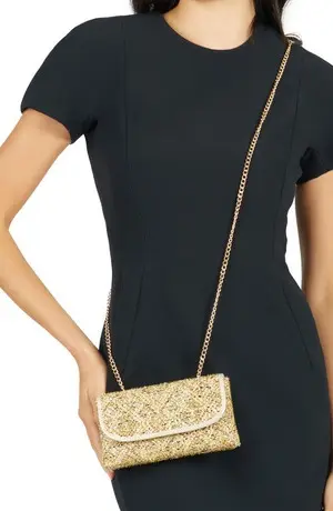 Nina Cerise Textured Clutch With Chain Strap - Gold Multi