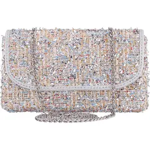 Nina Cerise Textured Clutch With Chain Strap - Silver Multi