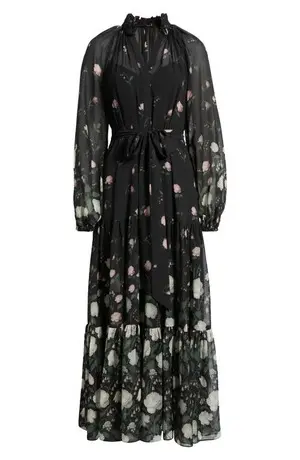 Kobi Halperin Robin Floral Tiered Chiffon Maxi Dress