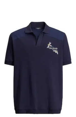 Balmain Embroidered Insect Polo - Blue