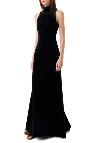Akris Velvet Scuba Knit Trumpet Gown With Fringe Detail