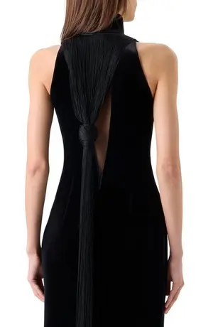 Akris Velvet Scuba Knit Trumpet Gown With Fringe Detail