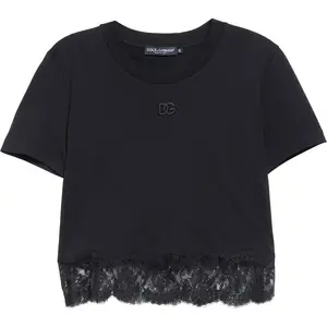 Dolce & Gabbana Logo Embroidered Lace Trim T-shirt