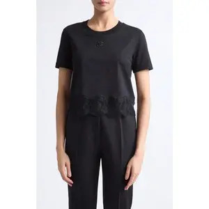 Dolce & Gabbana Logo Embroidered Lace Trim T-shirt - Nero