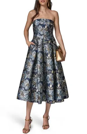 Donna Karan New York Strapless Jacquard Midi Dress
