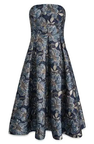 Donna Karan New York Strapless Jacquard Midi Dress