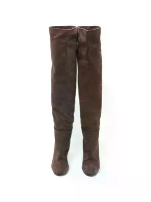 Loro Piana Nubuck Leather Knee-high Block Heel Boots