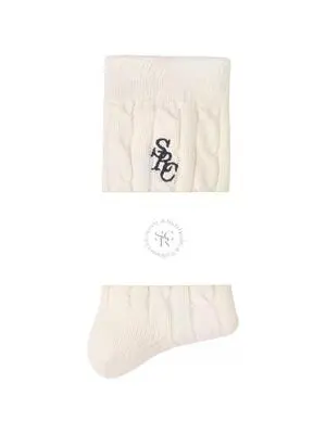 SPORTY & RICH Cable-knit Embroidered Socks - Neutrals