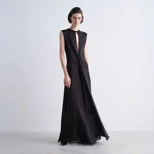 Fendi Sleeveless Silk Satin Maxi Dress With Knot Detail