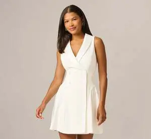 Adrianna Papell Satin Lapel Stretch Tuxedo Mini Dress - Ivory