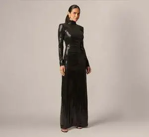 Adrianna Papell Long Sleeve Shimmer Knit Gown