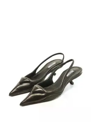 Prada Leather Enamel Triangle Logo Slingback Pumps