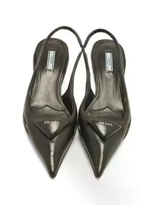 Prada Leather Enamel Triangle Logo Slingback Pumps