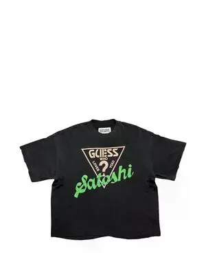 SATOSHI NAKAMOTO Distressed Graphic-print T-shirt - Black