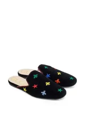 Gucci Princetown Embroidered Velvet Mules