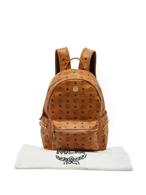 Mcm Stark Visetos Backpack With Gold-tone Stud Embellishment - Brown