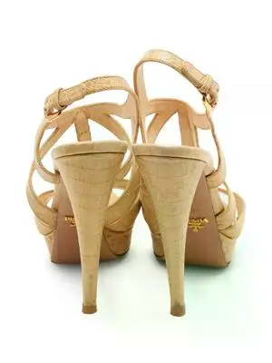 Prada Croc-embossed Ankle-strap Stiletto Platform Sandals