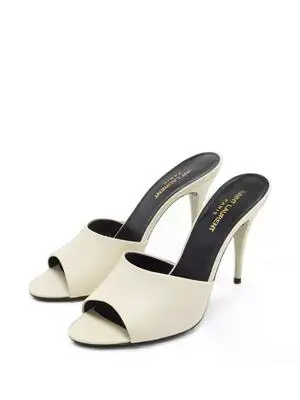 Saint Laurent La 16" Cream Leather Open Toe Stiletto Sandals - Neutrals