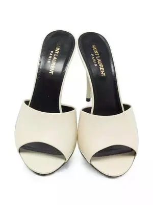 Saint Laurent La 16" Cream Leather Open Toe Stiletto Sandals - Neutrals