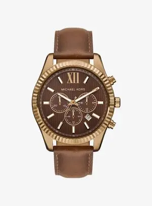 Michael Kors Lexington Gold-tone Stainless Steel And Leather Chronograph Watch - Brown
