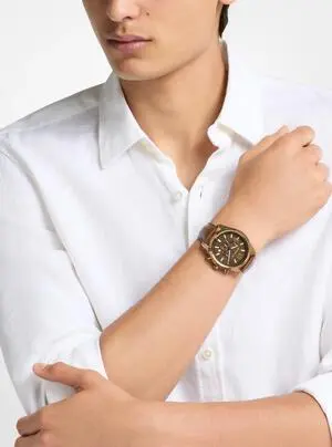 Michael Kors Lexington Gold-tone Stainless Steel And Leather Chronograph Watch - Brown
