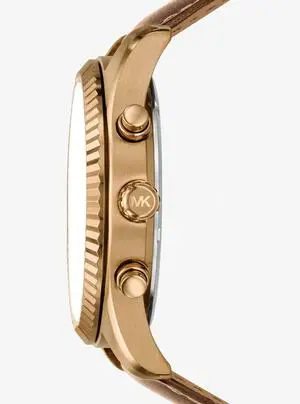 Michael Kors Lexington Gold-tone Stainless Steel And Leather Chronograph Watch - Brown